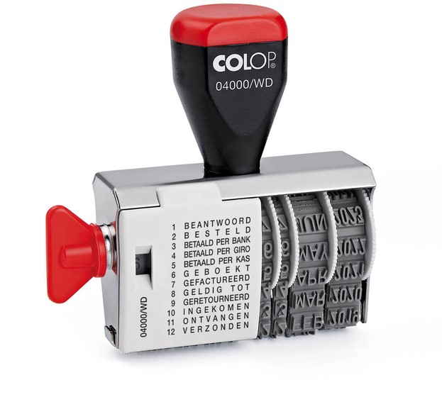 Woord-datumstempel Colop 04000/WD 12 teksten bij Kantoor en Kopie